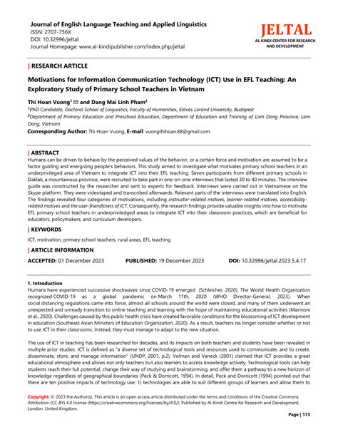 Pdf Motivations For Information Communication Technology Ict Use In Efl Teaching An