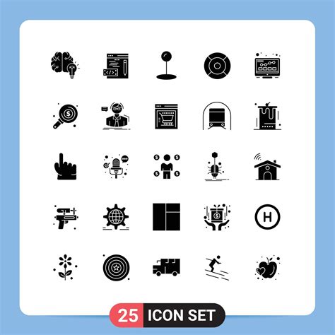 Pack of 25 Modern Solid Glyphs Signs and Symbols for Web Print Media such as monitoring internet ...