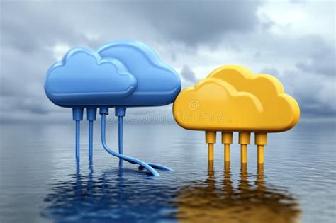 Yellow And Blue Digital Clouds With Water Representing Cloud Storage Data Management And The