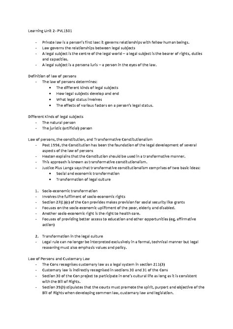 learning unit 2 summary law of persons learning unit 2 pvl private law is a person s