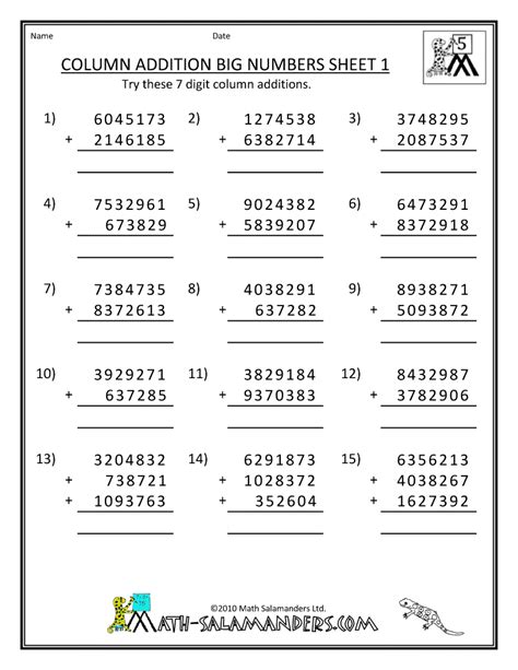 Large Number Addition And Subtraction Worksheets Free Worksheets