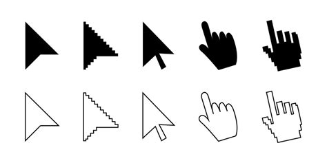 premium vector set of click cursor in black arrow and hand computer