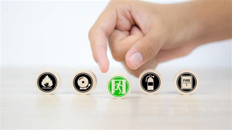 Premium Photo Hand Choose Wooden Toy Stack With Door Exit Sing Or Fire Escape With Fire