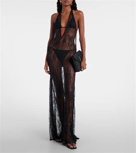 Sheer Open Back Lace Maxi Dress In Black Adriana Degreas Mytheresa