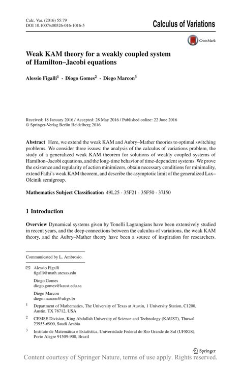 Weak Kam Theory For A Weakly Coupled System Of Hamiltonjacobi Equations Request Pdf