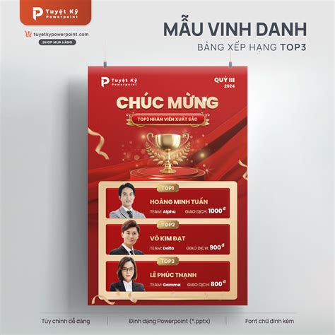 Mẫu Vinh Danh Bảng Xếp hạng Top Nhân Viên Xuất Sắc Tuyệt kỹ Powerpoint