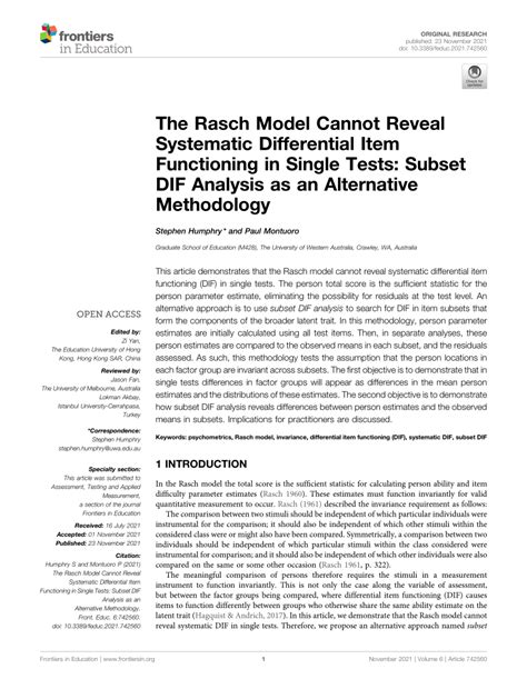 Pdf The Rasch Model Cannot Reveal Systematic Differential Item