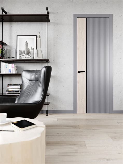 Дверь Inserting Lines 1 Экошпон Софт графит Лакобель черный купить в Москве Doors4u