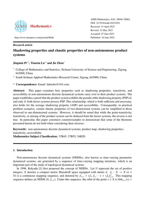 Pdf Shadowing Properties And Chaotic Properties Of Non Autonomous Product Systems