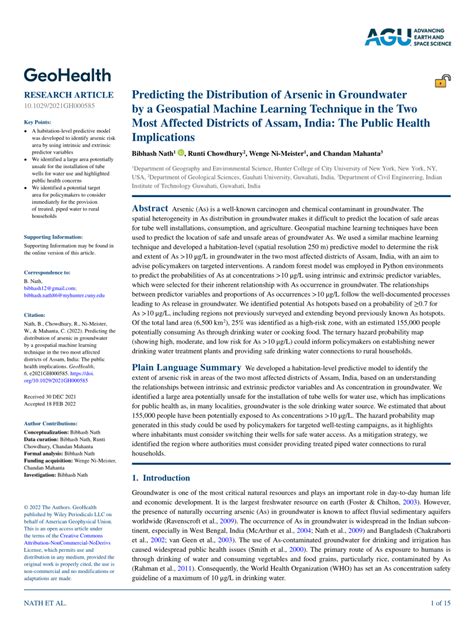 Pdf Predicting The Distribution Of Arsenic In Groundwater By A Geospatial Machine Learning