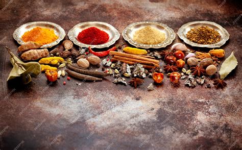 Premium Photo Indian Spices And Herbs On Old Kitchen Table