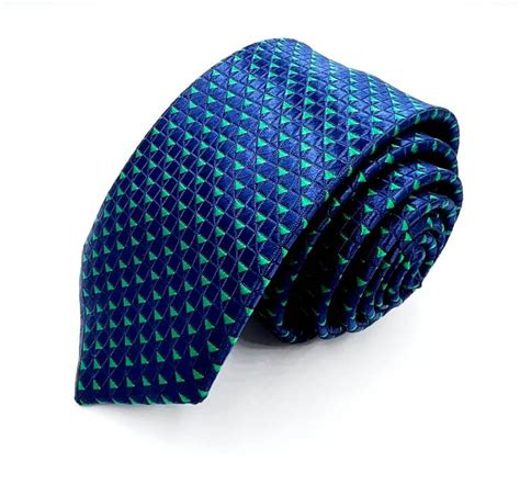 Krawat Męski Niebieski W Zielony Wzór Elegancki Krawaty