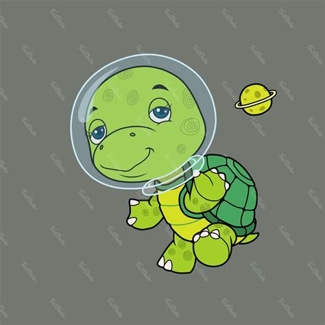 Cartoon Space Turtle Illustration Vector File Illustrator Premium