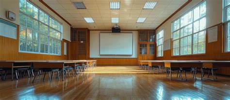 Empty Classroom With Projection Screen Premium Ai Generated Image
