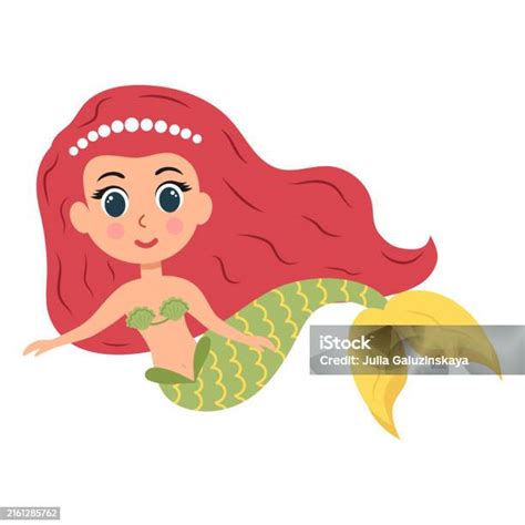 귀여운 인어 만화 수중 공주 캐릭터 흰색 배경에 고립 된 벡터 그림 공주에 대한 스톡 벡터 아트 및 기타 이미지 공주 귀여운 꼬리 Istock