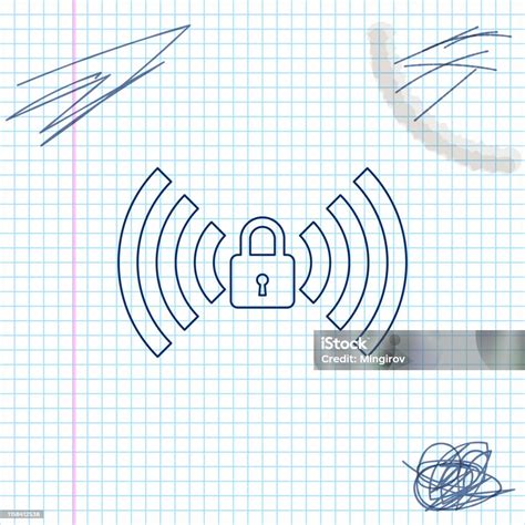 와이파이 는 흰색 배경에 격리 된 기호 라인 스케치 아이콘을 잠근 암호 Wifi 기호입니다 무선 네트워크 아이콘입니다 와이파이 존 벡터 일러스트레이션 개념에 대한 스톡 벡터