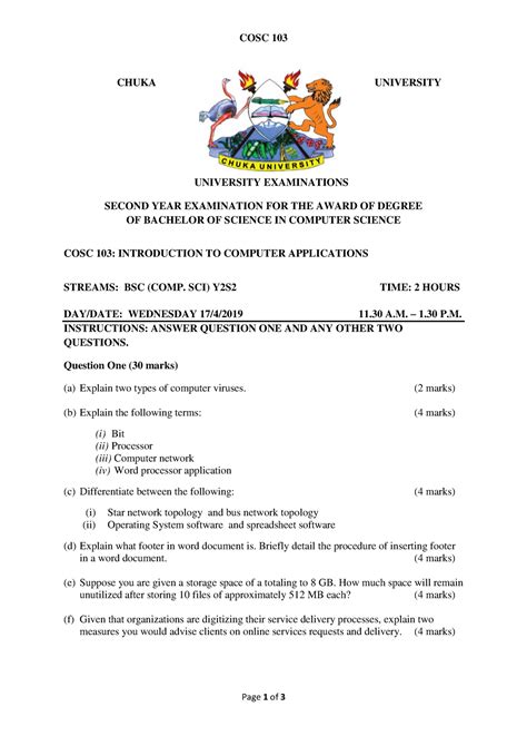 Cosc 103 Exam By Dr Kinyua Cosc 103 Page 1 Of 3 Chuka University