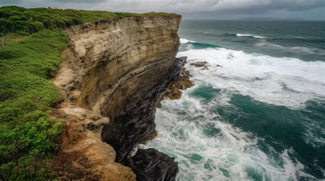 An Ocean Cliff At The Edge Of The Ocean Background Cliff Erosion By