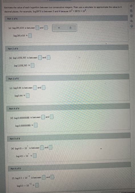 Solved Estimate The Value Of Each Logarithm Between Two