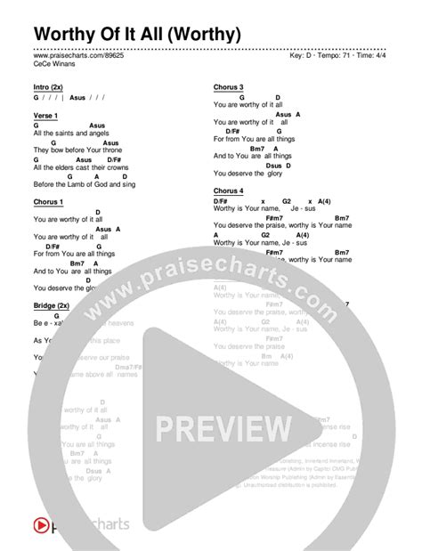 Worthy Of It All Worthy Chords Pdf Cece Winans Praisecharts