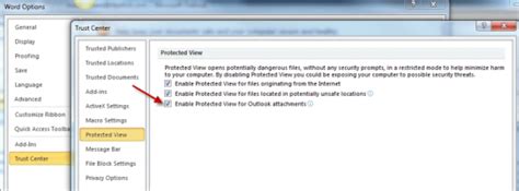 disable protected view for outlook attachments