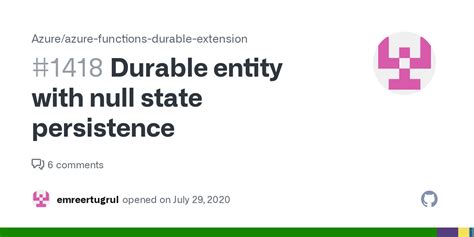 Durable Entity With Null State Persistence · Issue 1418 · Azureazure