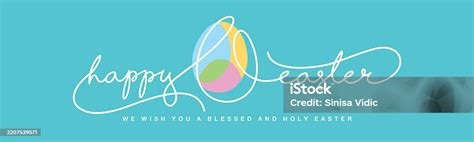 행복한 부활절 인사말 카드입니다 행복한 부활절 지속적인 손으로 쓴 서예 글자 선 디자인과 바다 녹색 배경의 중간에 화려한 부활절 달걀 고립 색상에 대한 스톡 벡터 아트 및