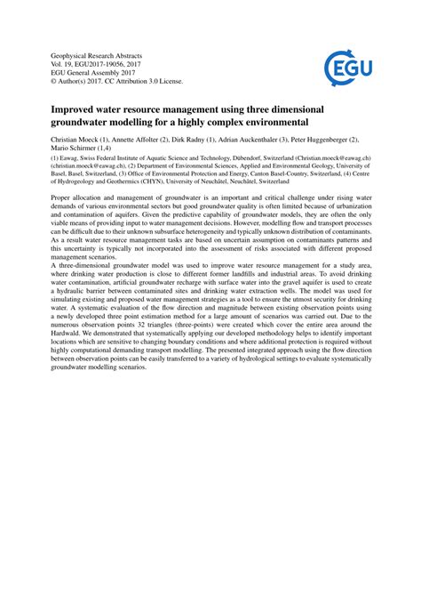 Pdf Improved Water Resource Management Using Three Dimensional Groundwater Modelling For A