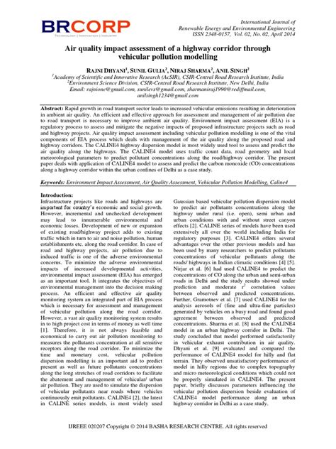Air Quality Impact Assessment Of A Highway Corridor Through Vehicular