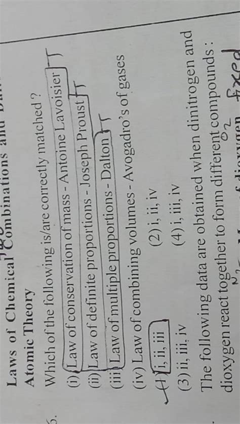 Laws Of Chemical Combinations Allo Atomic Theory Which Of The Following I