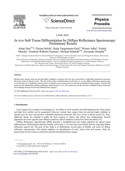 Pdf In Vivo Soft Tissue Differentiation By Diffuse Reflectance