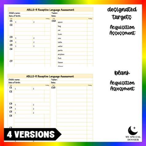 Ablls R Aligned C Receptive Language Targets Tracking Sheet And Blank Data Sheet