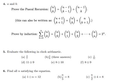 Solved 4 A And B Prove The Pascal Recursion 1 Prove The