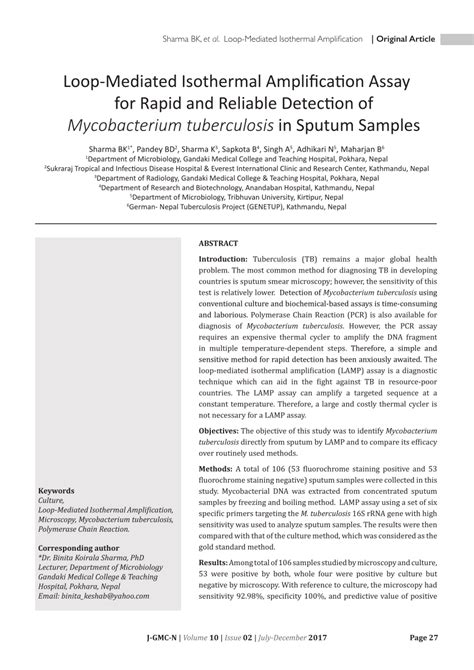Pdf Loop Mediated Isothermal Amplification Assay For Rapid And Reliable Detection Of