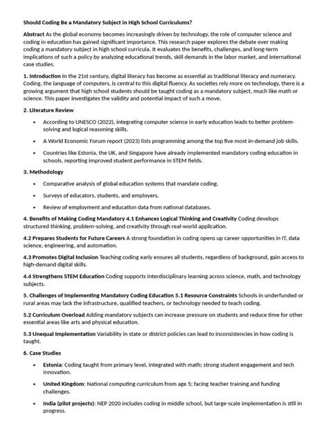 Should Coding Be A Mandatory Subject In High School Curriculums Pdf