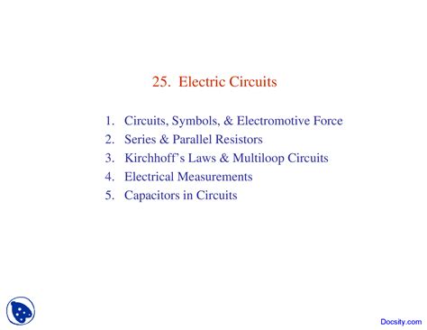 Electric Circuits General Physcis Lecture Slides Docsity