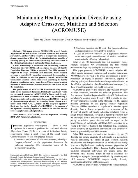 Pdf Maintaining Healthy Population Diversity Using Adaptive Crossover Mutation And Selection