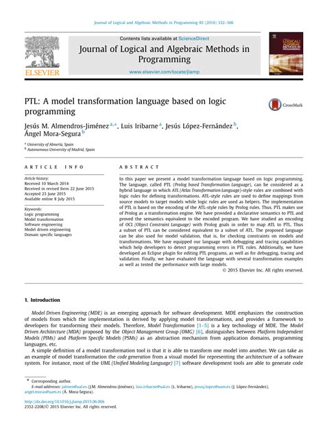 Pdf Ptl A Model Transformation Language Based On Logic Programming