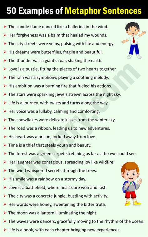 50 Metaphor Example Sentences in English. | Writing metaphors, Similes and metaphors, Sentence ...