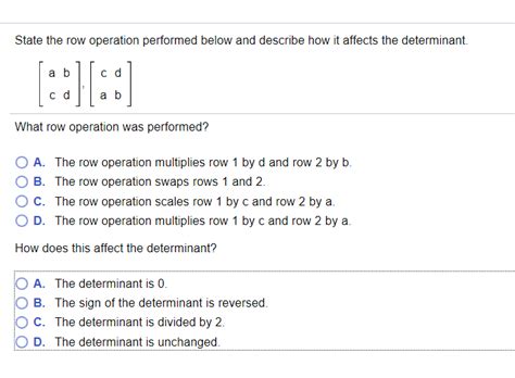 solved state the row operation performed below and describe