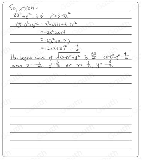 Solved Find The Points On The Ellipse 3x2y23 That Are Farthest Away From The Point 10