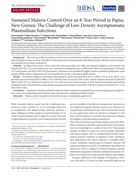 Pdf Sustained Malaria Control Over An Eight Year Period In Papua New Guinea The Challenge Of