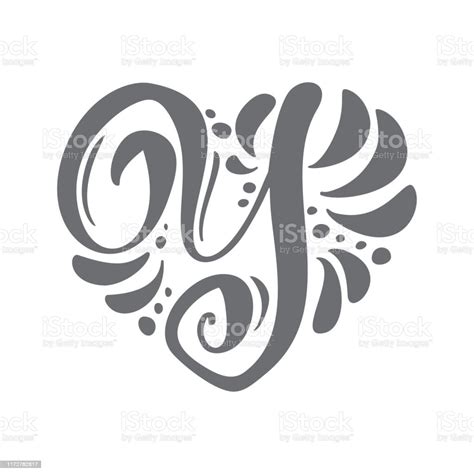 심장 사랑 벡터 손으로 그린 서예 스칸디나비아 꽃 Y 로고 컬과 대문자 손 레터링 문자 Y 웨딩 플로럴 디자인 결혼식에 대한 스톡 벡터 아트 및 기타 이미지 Istock