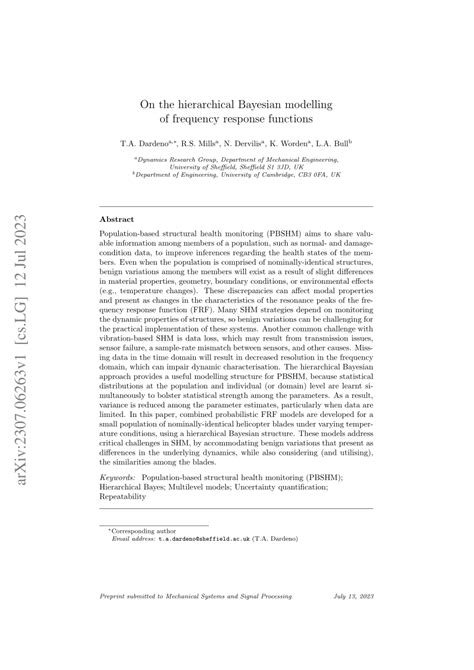 Pdf On The Hierarchical Bayesian Modelling Of Frequency Response