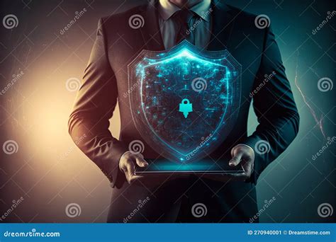Businessman With Cyber Security Technology Concept Generative Ai Stock