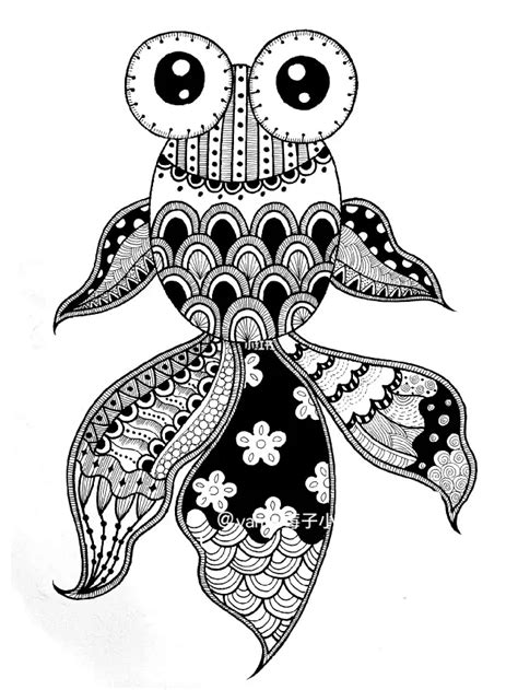 少儿黑白线描画—金鱼图片 儿童画图片素材 花瓣网
