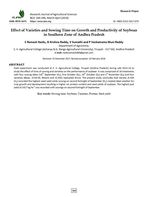 Effect Of Varieties And Sowing Time On Growth And Productivity Of Soybean In Southern Zone Of
