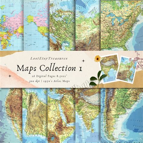 Vintage Maps Collection Printable Digital Paper Old Paper Textures 16