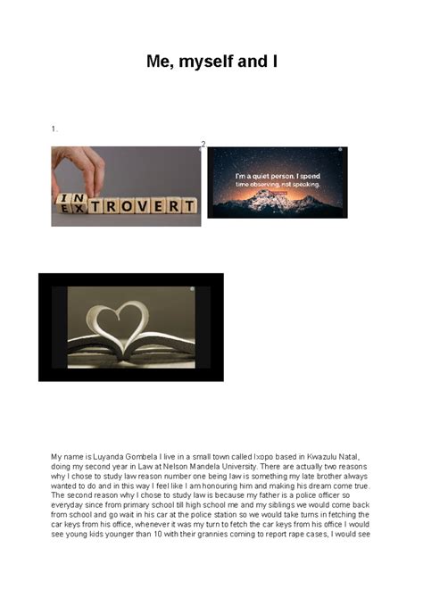 Myself Assignment Me Myself And I 1 2 3 My Name Is Luyanda Gombela I Live In A Small Town