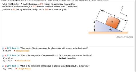 solved 6 problem 13 a block of mass m 10 5 kg rests on